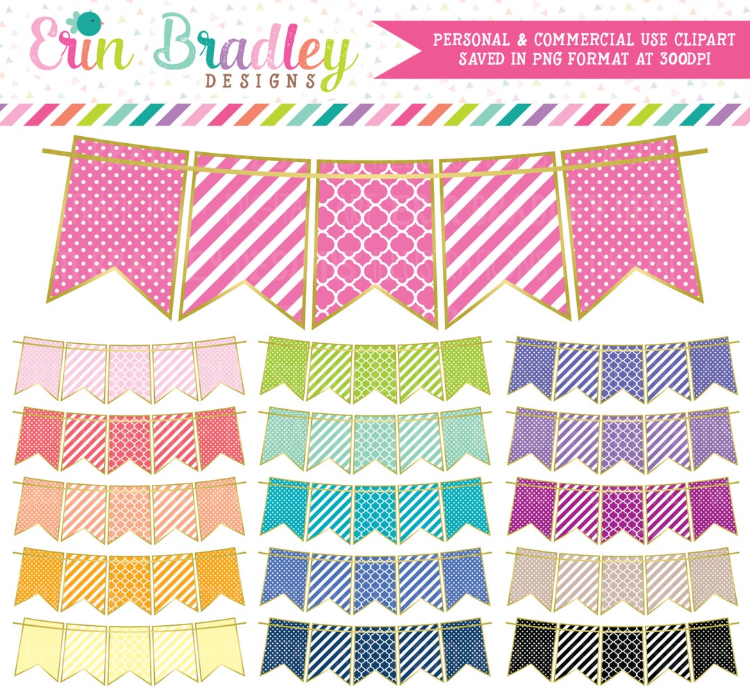 Gold Foil Banners Clipart Bundle Bunting Flag Clip Art Graphics - 16 ...