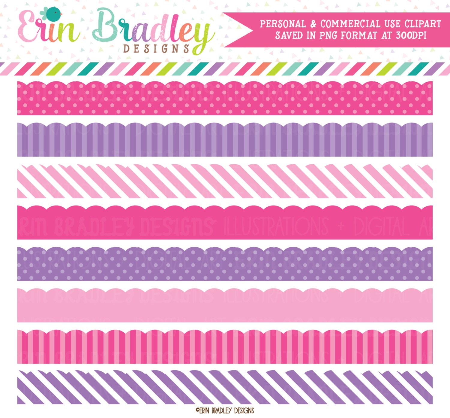 Pink & Purple Scalloped Borders Clipart Graphics Polka Dotted | Etsy