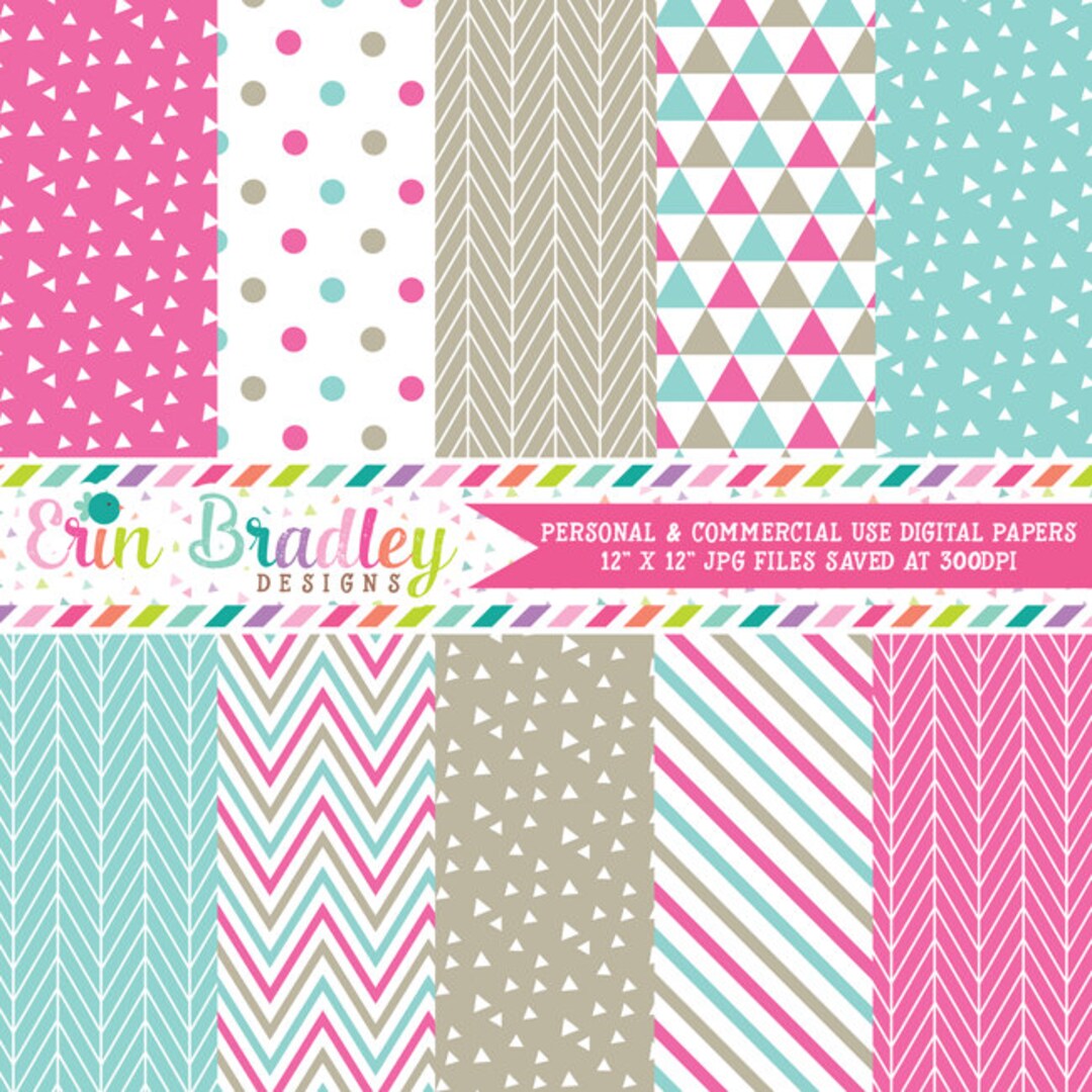 Printable Digital Paper Pack, Pink Blue & Beige Digital Papers With ...