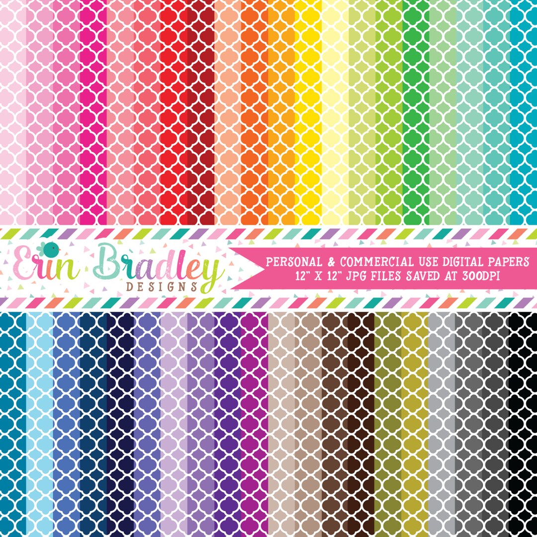 Quatrefoil Digital Paper Pack Bundle Set of 40 Digital Scrapbook Papers ...