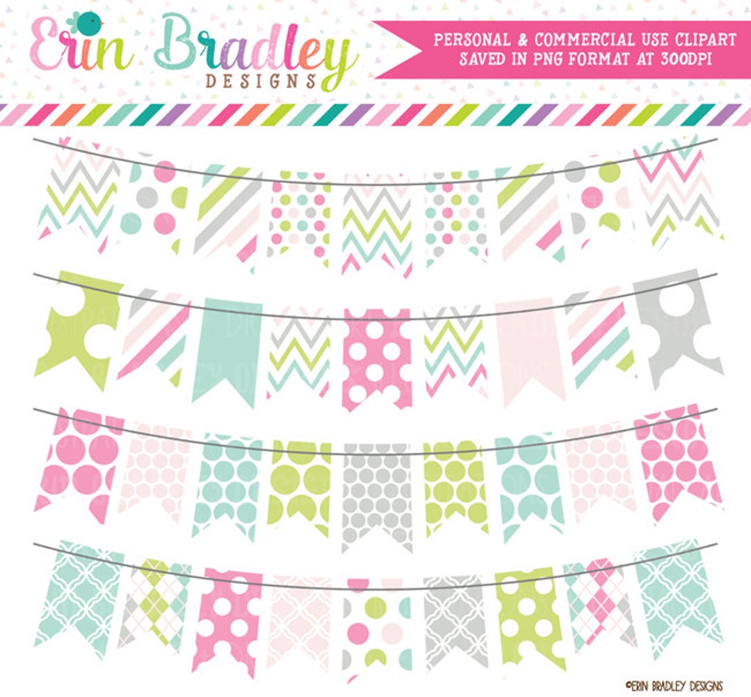 Soft Spring Bunting Clipart, Commercial Use Banner Flag Clipart ...