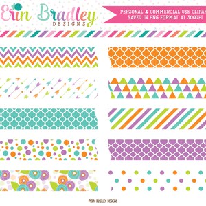 Digital Washi Tape Clipart Graphics Purple Blue Green Orange Polka Dots ...