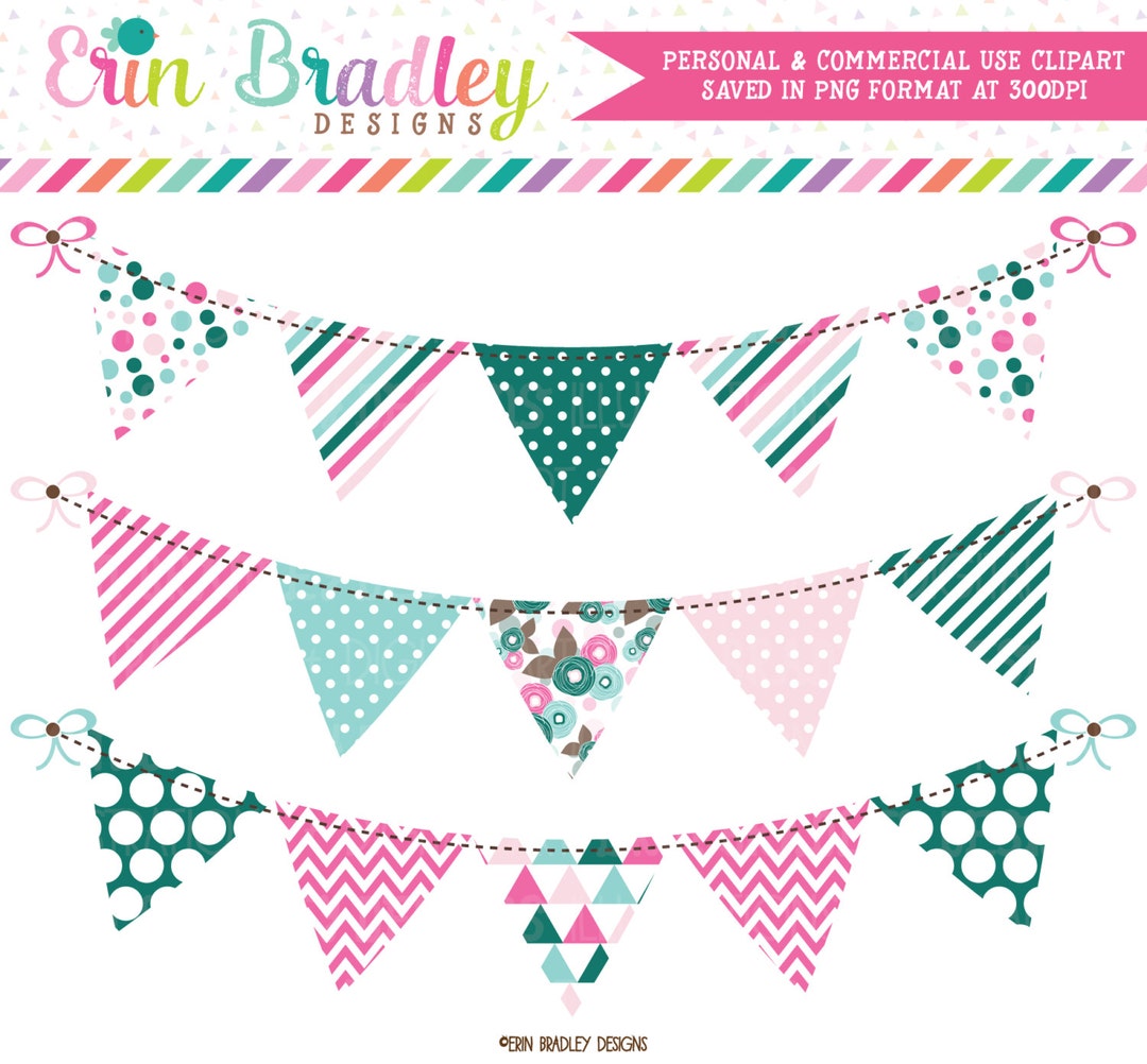 Bunting Banner Flags Clipart Graphics Instant Download Clip - Etsy