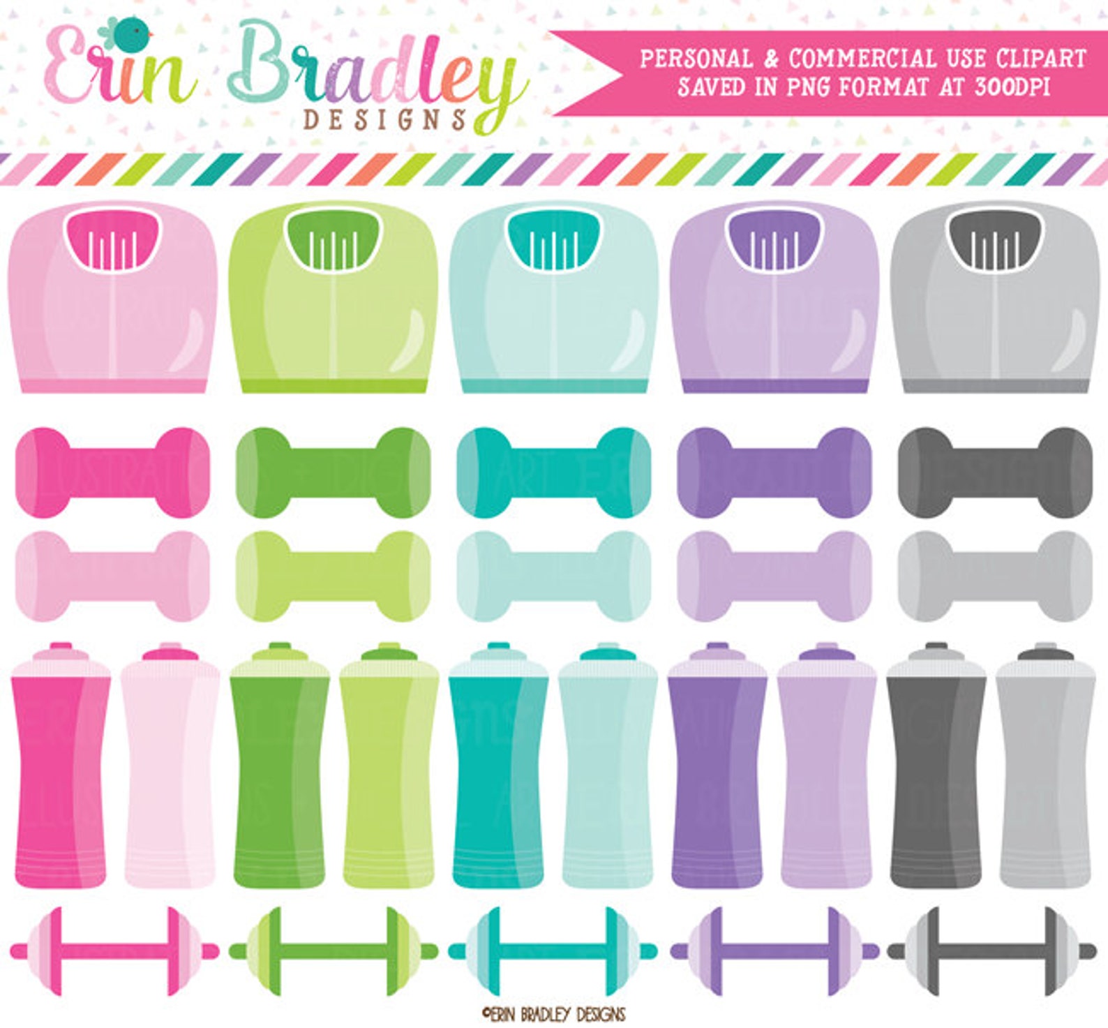 Exercise Fitness Clipart Graphics Scales Weights Barbells and - Etsy