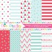 Red and Aqua Blue Digital Paper Pack, Personal & Commercial Use Digital ...