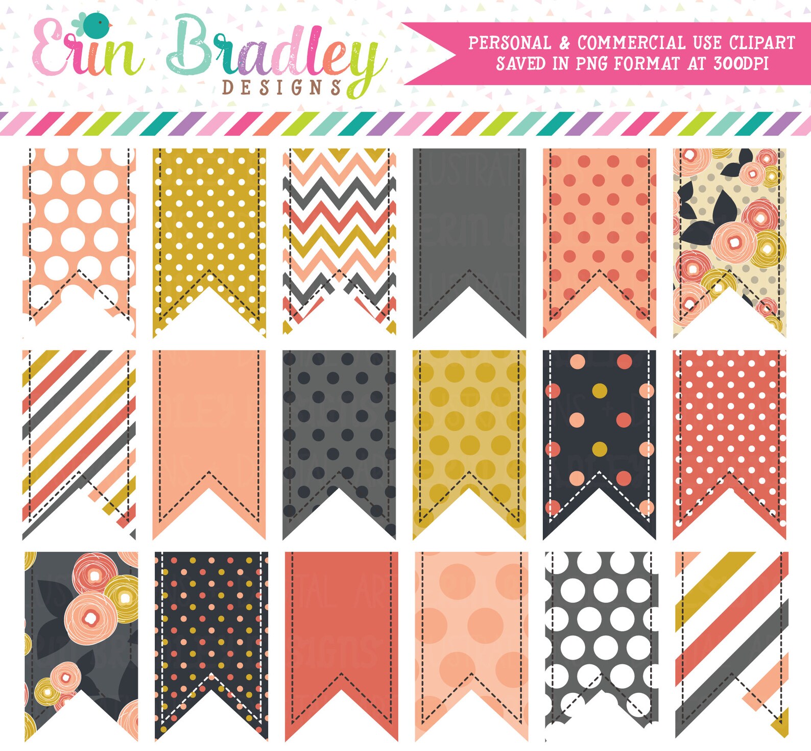 Mod Fall Clipart Ribbon Tags Instant Download Commercial Use Graphics ...