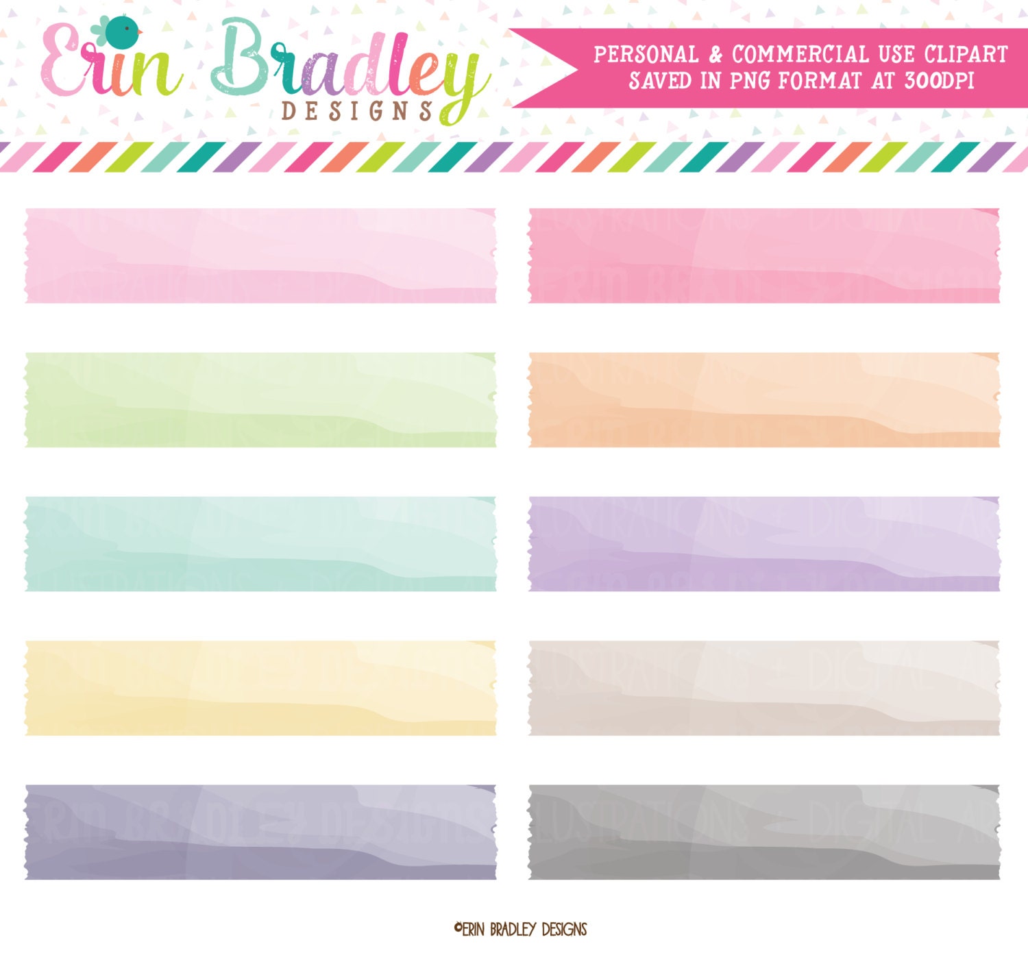 Watercolor Digital Washi Tape Clipart Personal & Commercial | Etsy