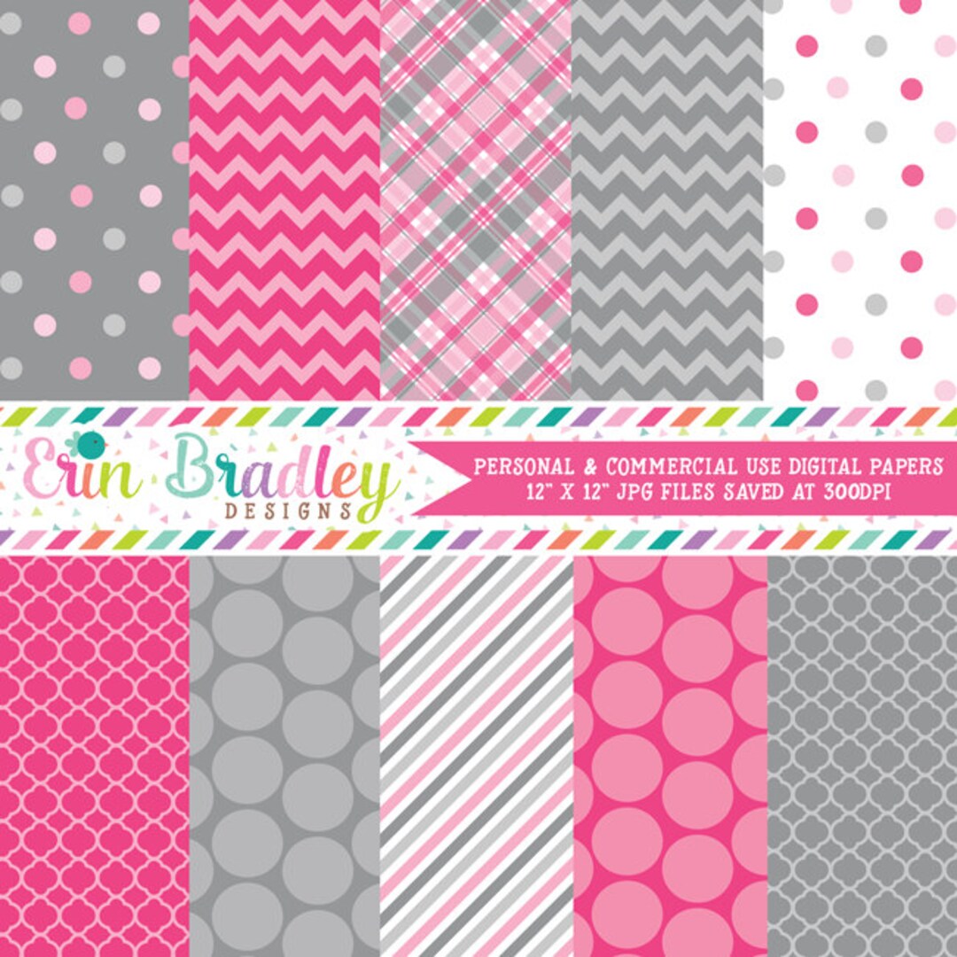 Digital Scrapbook Papers Personal and Commercial Use Pink and Grey ...