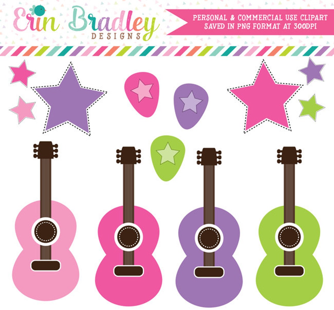 Rockstar Girls Clipart Guitar Clipart Music Clip Art - Etsy