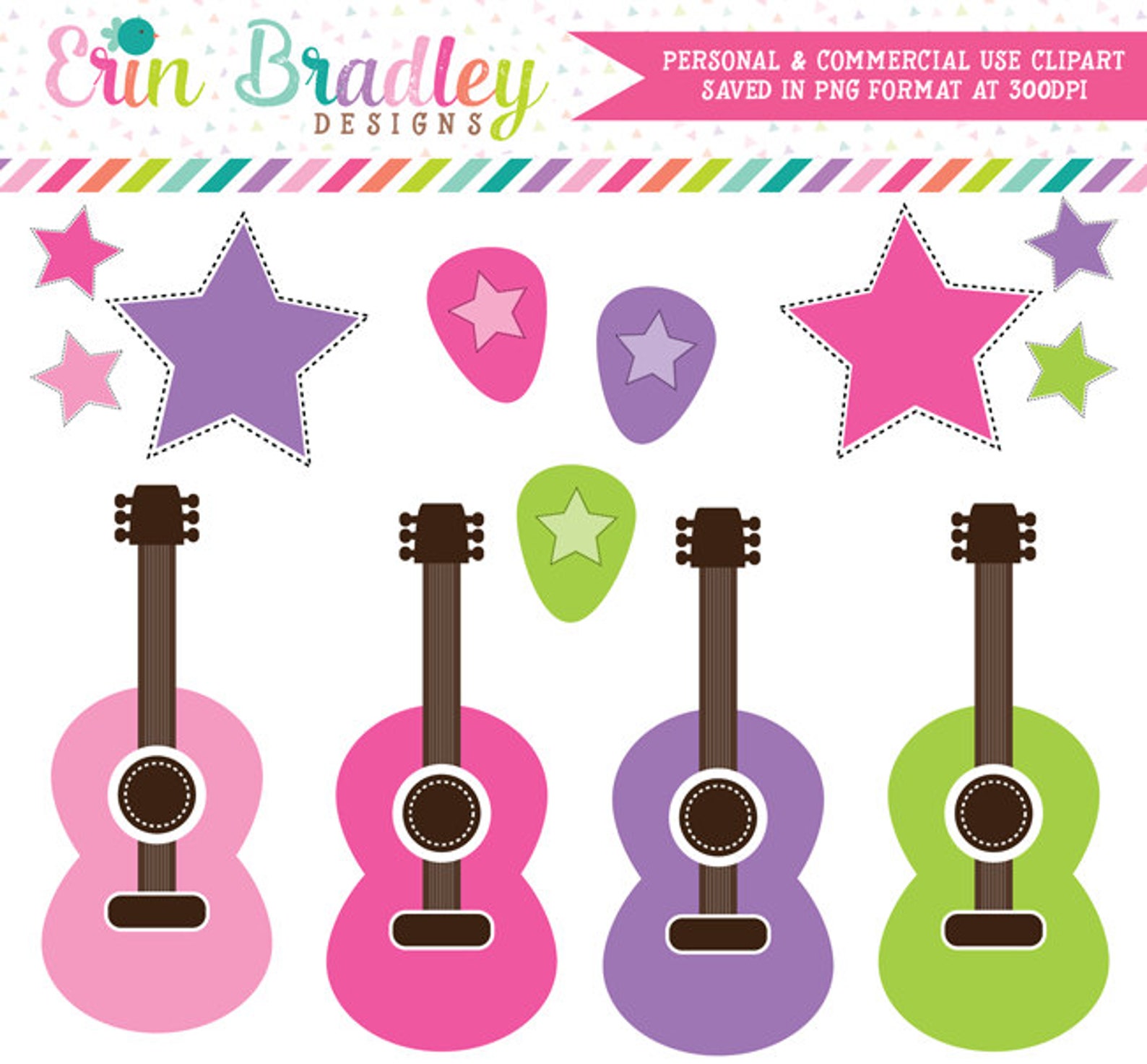 Rockstar Girls Clipart Guitar Clipart Music Clip Art - Etsy