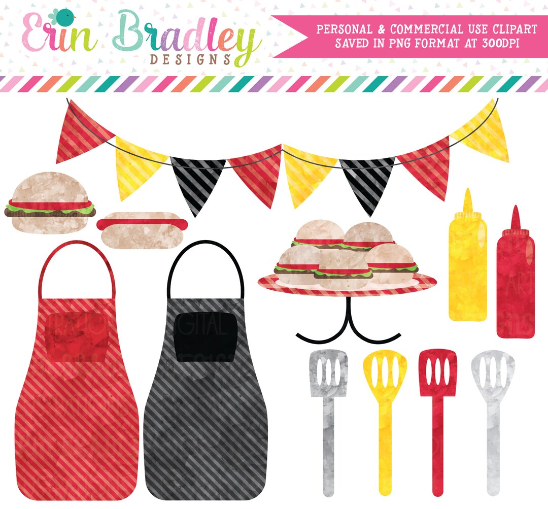 Watercolor BBQ Clipart, Summer Clipart, Watercolor Summer Clip Art ...