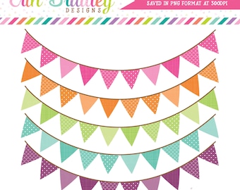 Colorful Pennant Banner Flags Clipart Commercial Use Clip Art | Etsy