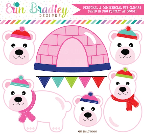 Polar Bears Clipart Instant Download WInter Holiday Graphics for Girls ...