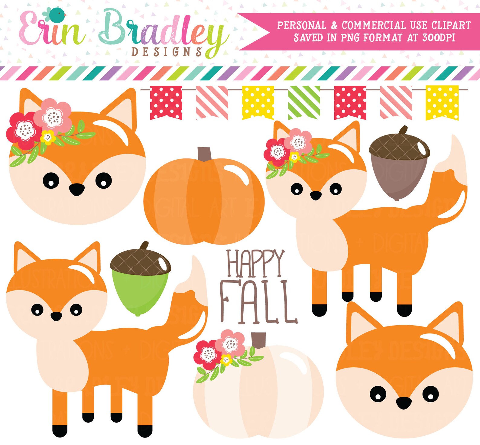 Fox Clipart Fall Clip Art Graphics with Fox Pumpkin Acorn and | Etsy