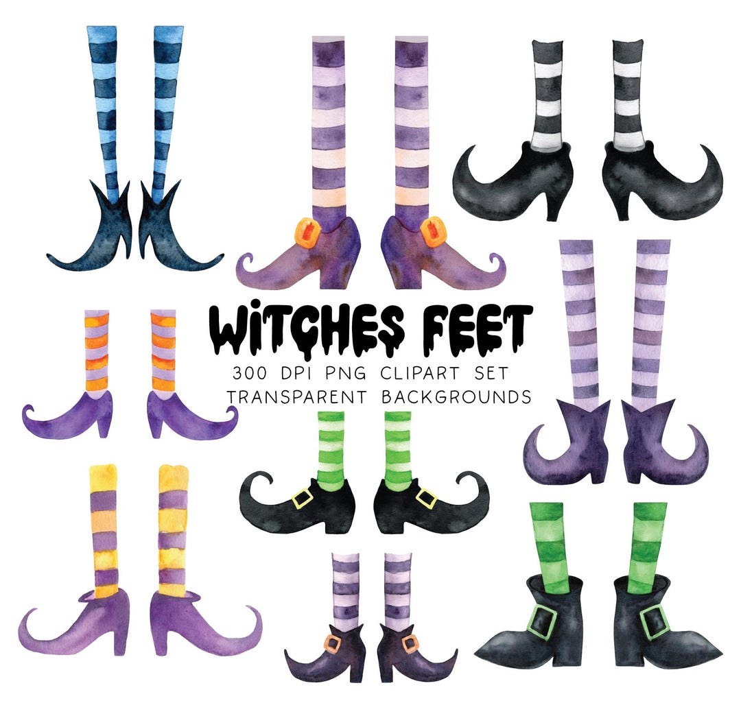 Watercolor Witch Feet Clipart Set, Halloween Graphics (commercial Use ...