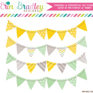 Instant Download Clipart Bunting, Yellow & Green Double Banners Clipart ...