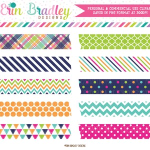 Summer Digital Washi Tape Clipart Pink Blue Orange & Green Background ...