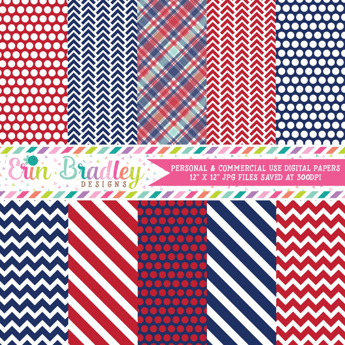 Blue and Red Digital Paper Pack Personal & Commercial Use - Etsy