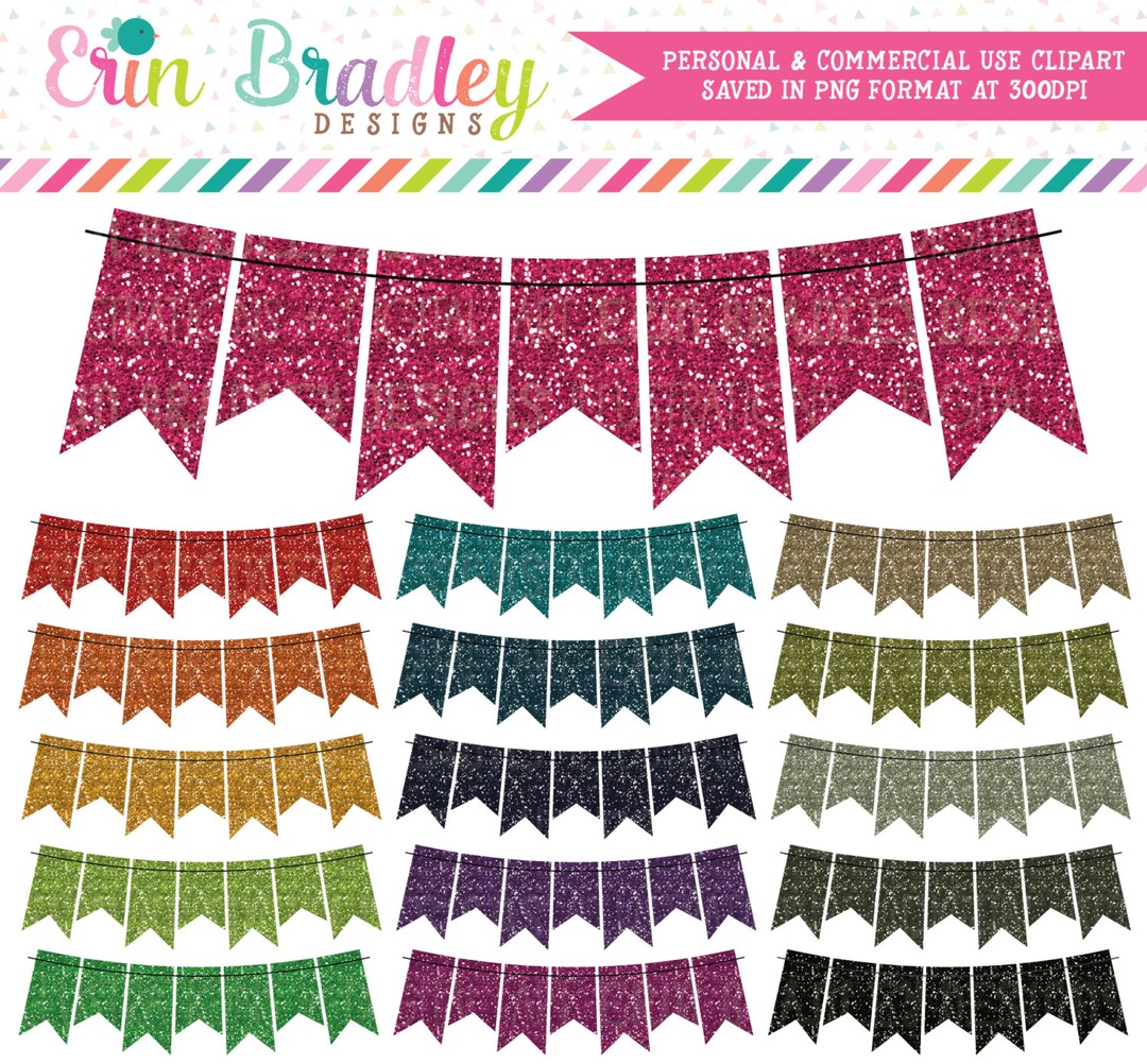 Glitter Banners Clipart Bundle Bunting Flag Glitter Clip Art Graphics ...