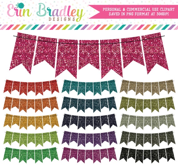 Glitter Banners Clipart Bundle Bunting Flag Glitter Clip Art | Etsy