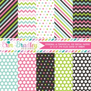 Mod Medley Digital Paper Pack, Commercial Use Polka Dotted Chevron ...