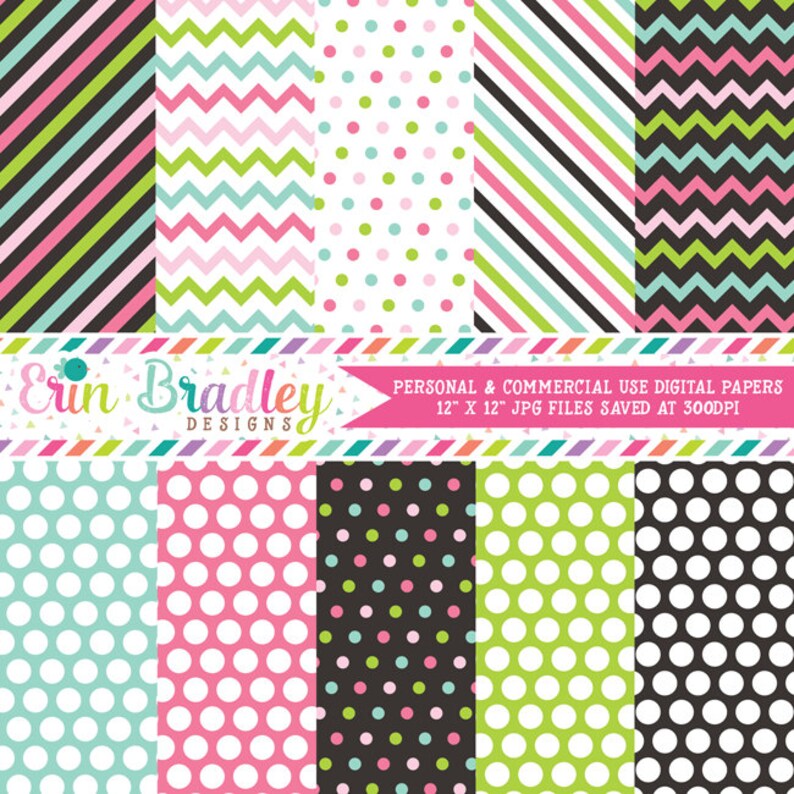 Mod Medley Digital Paper Pack Commercial Use Polka Dotted - Etsy