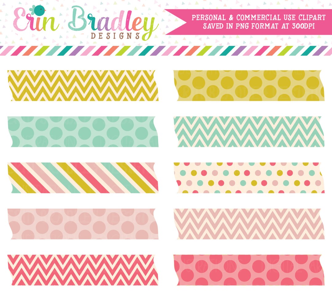 Digital Washi Tape Clipart Labels With Polka Dots & Chevron Stripes - Etsy