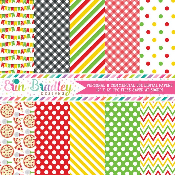 Pizza Party Digital Paper Pack Personal & Commercial Use Instant ...