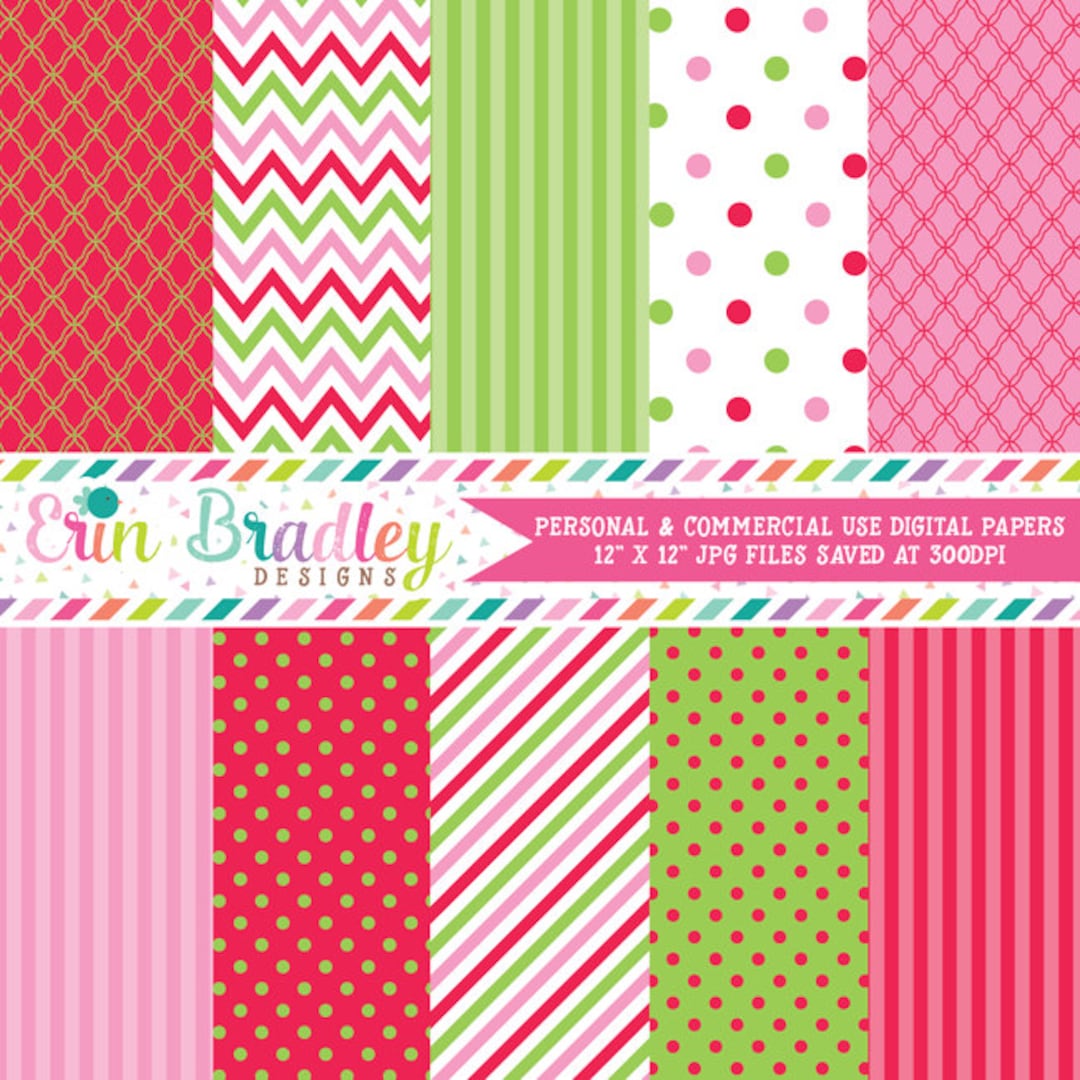 Christmas Holiday Digital Paper Pack Pink Green & Red Commercial Use ...