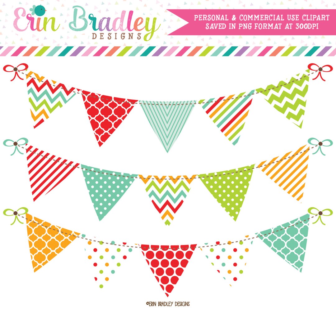 Bunting Clipart Graphics in Red Blue Green & Orange Chevron Striped ...