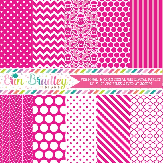 Pink Scrapbook Paper Digital Download Hot Pink Digital Paper Pack White ...