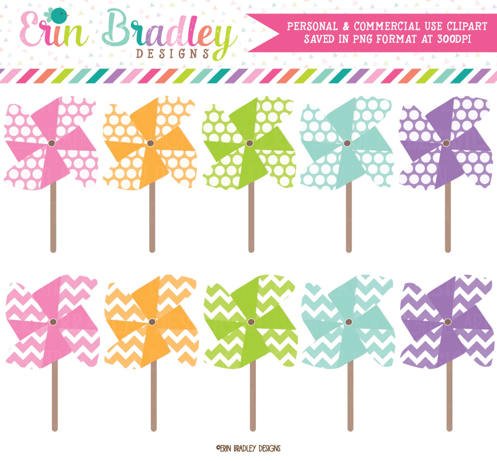 Pinwheels Clipart Graphics Commercial Use Summer Clip Art - Etsy