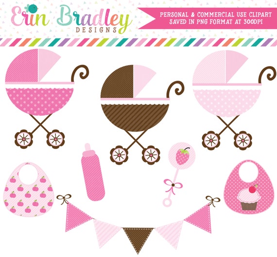 Baby Girl Clipart, Baby Strollers Clip Art, Baby Bottle Rattle Bibs ...