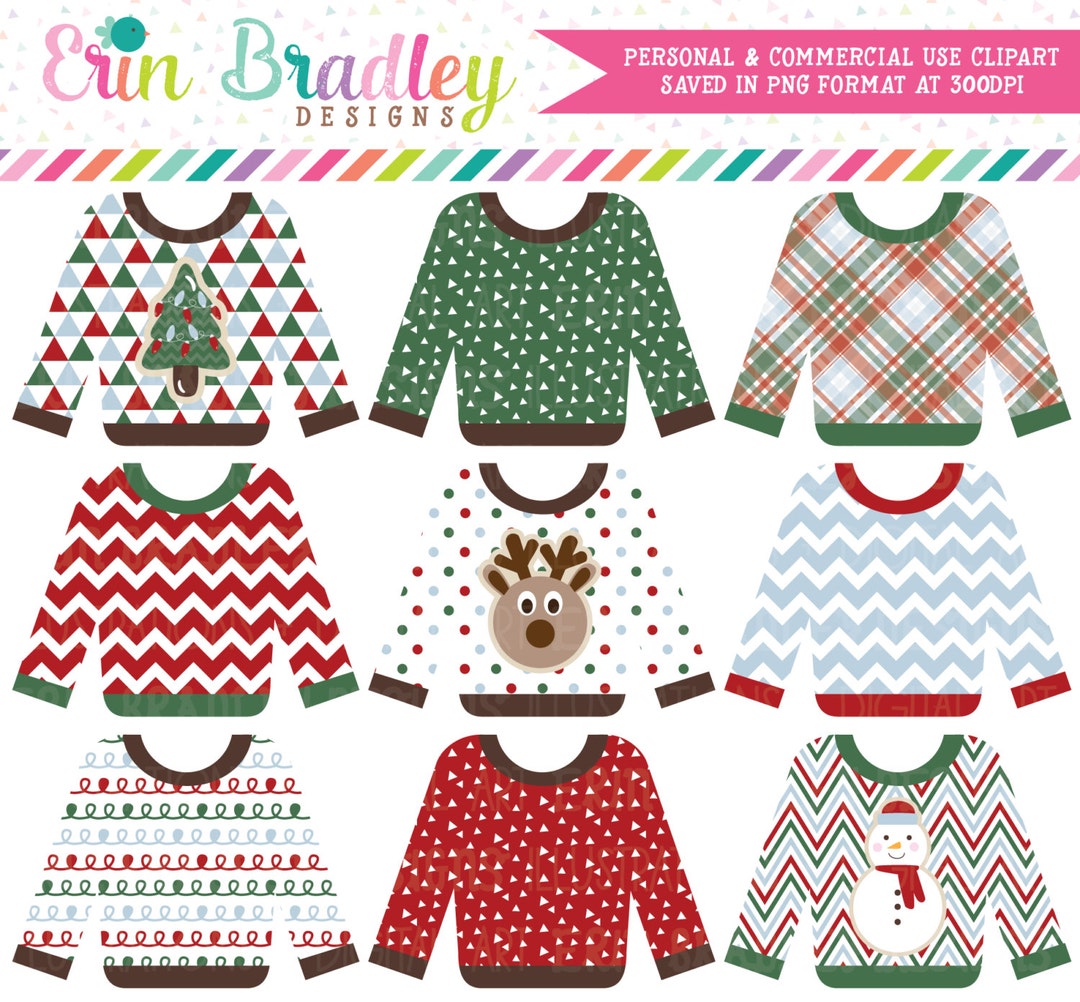 Ugly Sweater Clipart Graphics, Christmas Holiday Clip Art (PNG, Digital ...