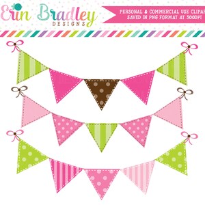 Pink and Green Bunting Clip Art Commercial Use Digital Clipart Graphics ...