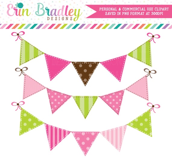 Pink and Green Bunting Clip Art Commercial Use Digital Clipart Graphics ...