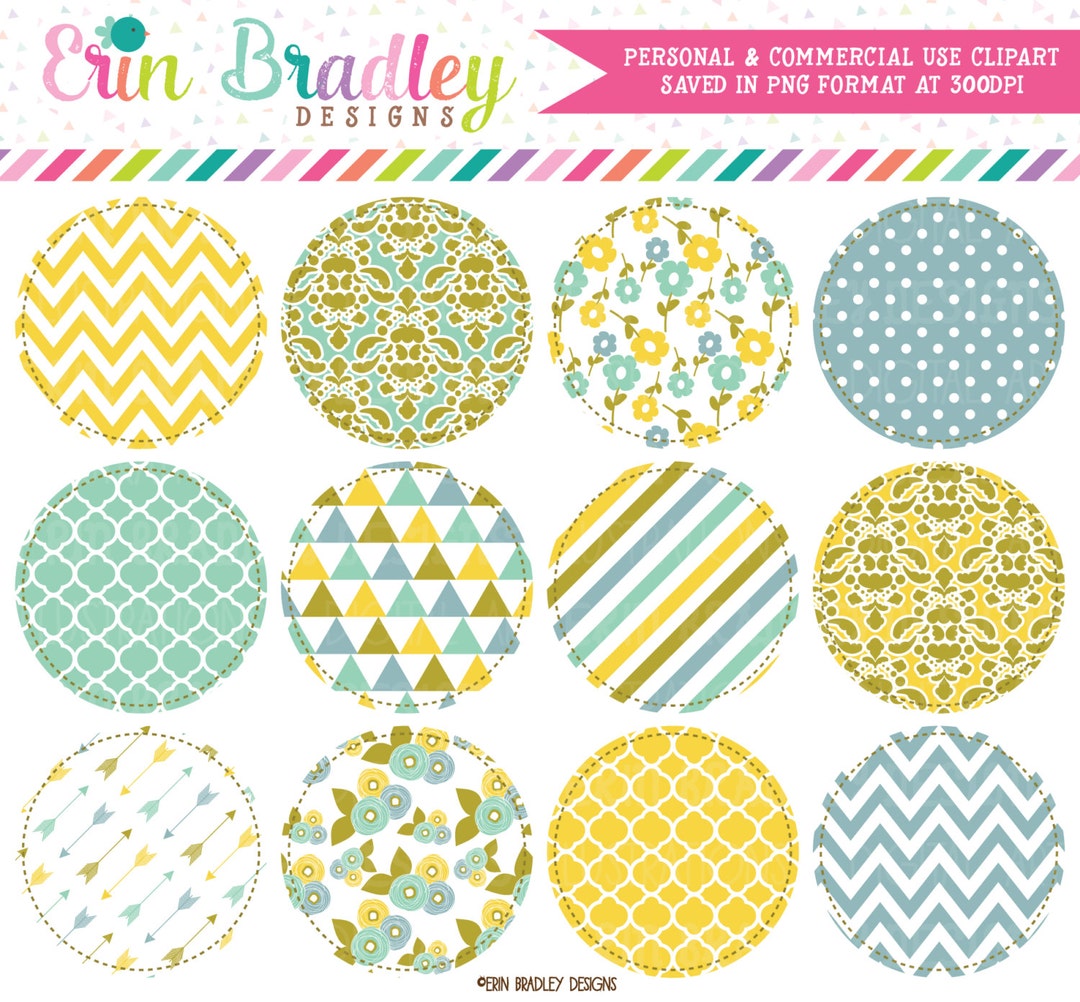 Yellow and Blue Digital Circles Clipart Frame Tag Clip Art Labels ...