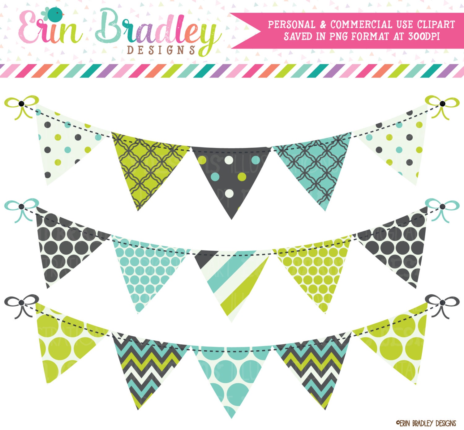 Bunting Banner Flag Clipart Commercial Use Clip Art Graphics - Etsy