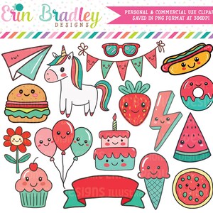 Kid Doodles Clipart, Kids Birthday Party Kawaii Clipart Graphics, Food ...