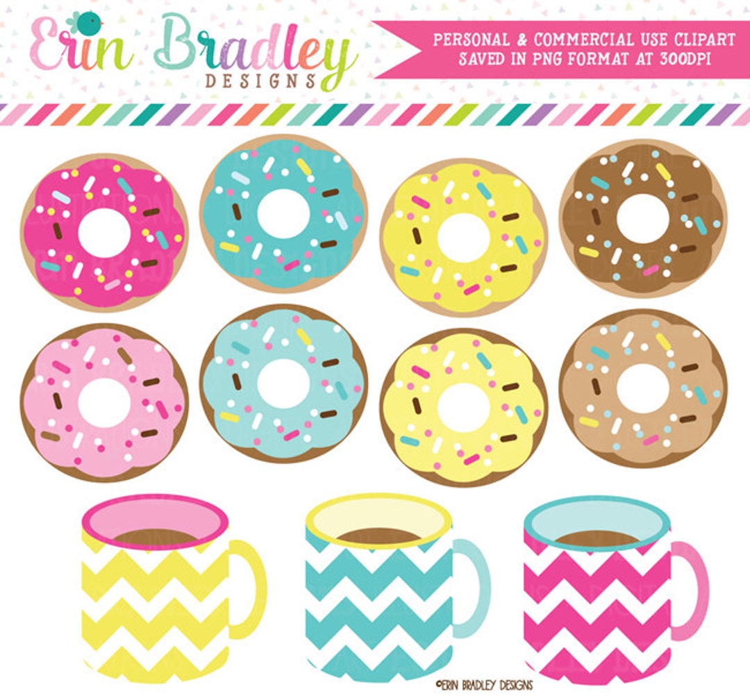 Coffee and Donuts Clipart Clip Art Personal & Commercial Use Instant ...