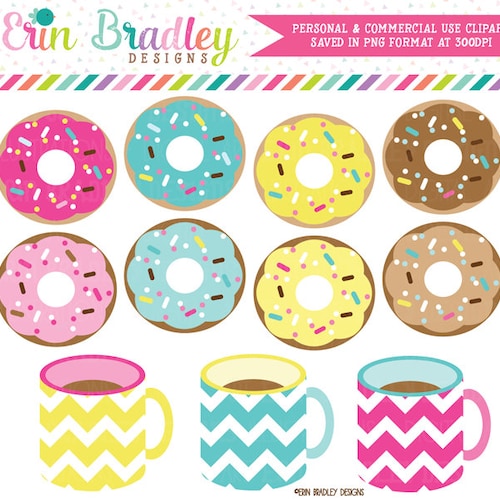 Coffee and Donuts Clipart Clip Art Personal & Commercial Use - Etsy