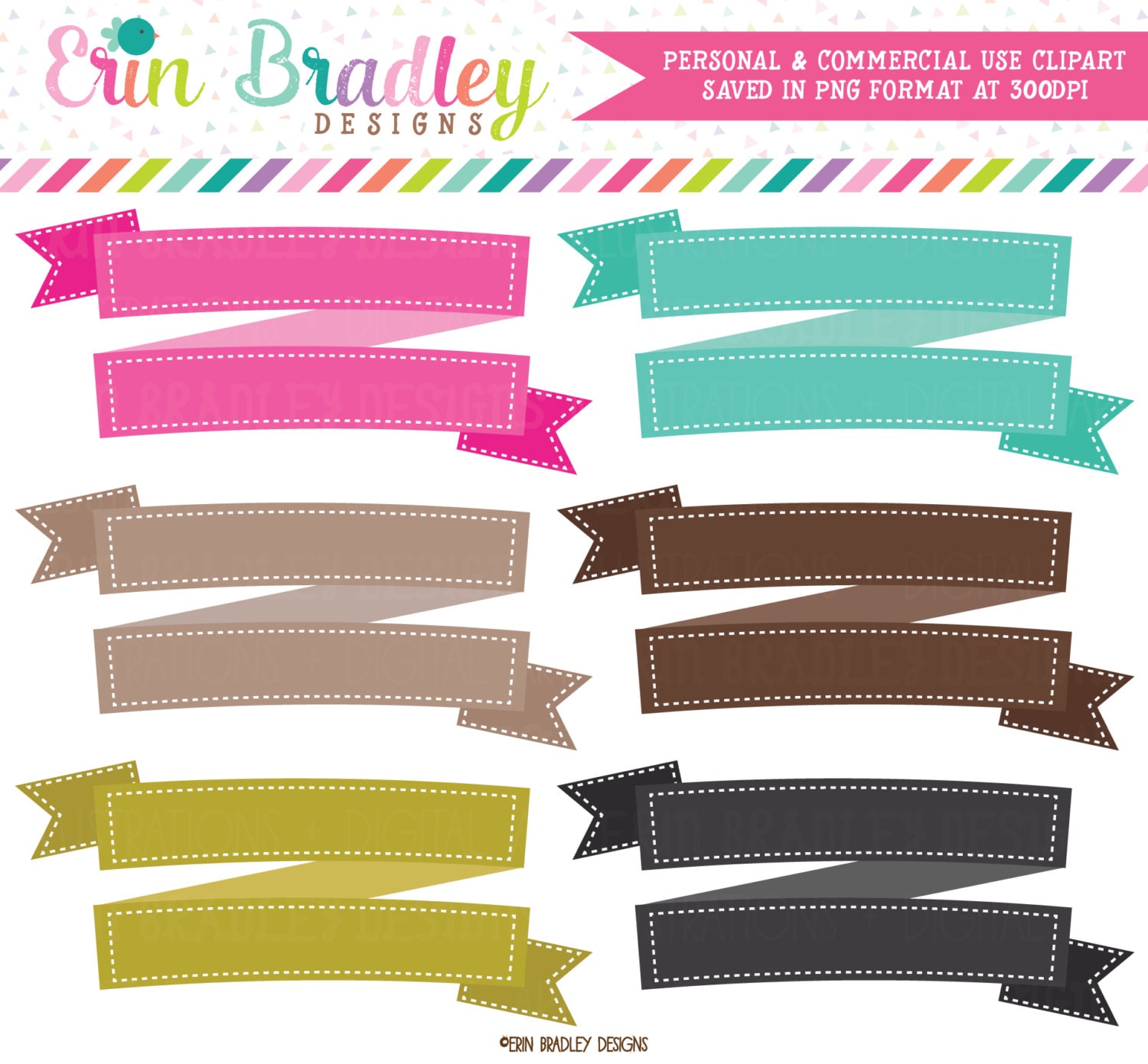 Clipart Instant Download Double Banners in Pink Aqua Blue Gold | Etsy