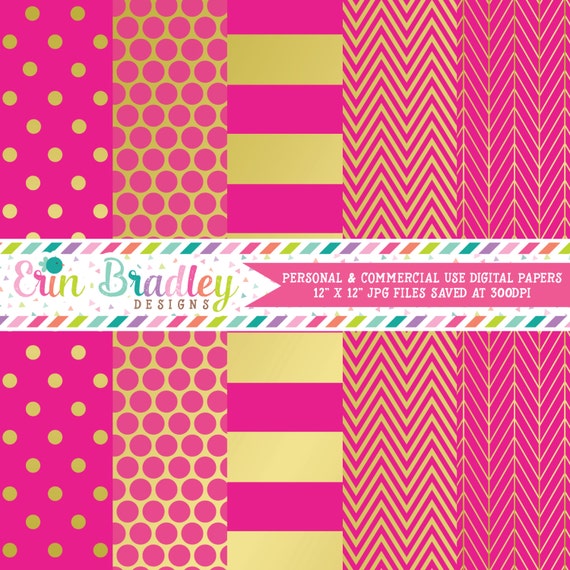 Gold Foil & Hot Pink Digital Paper Pack Commercial Use Digital ...