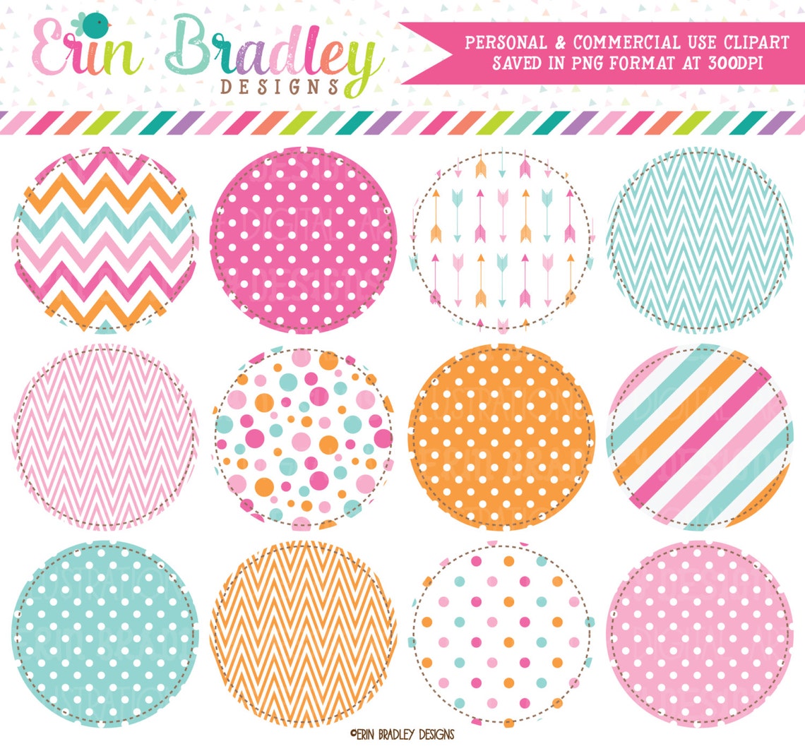 Pink Blue Orange Circle Frames Clipart Graphics Polka Dots - Etsy