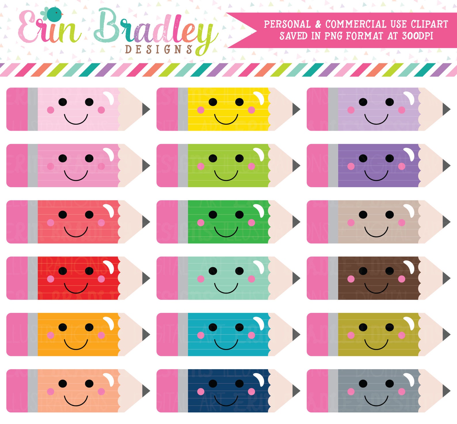 Kawaii Pencils Clipart Instant Download School or Planner Clip - Etsy