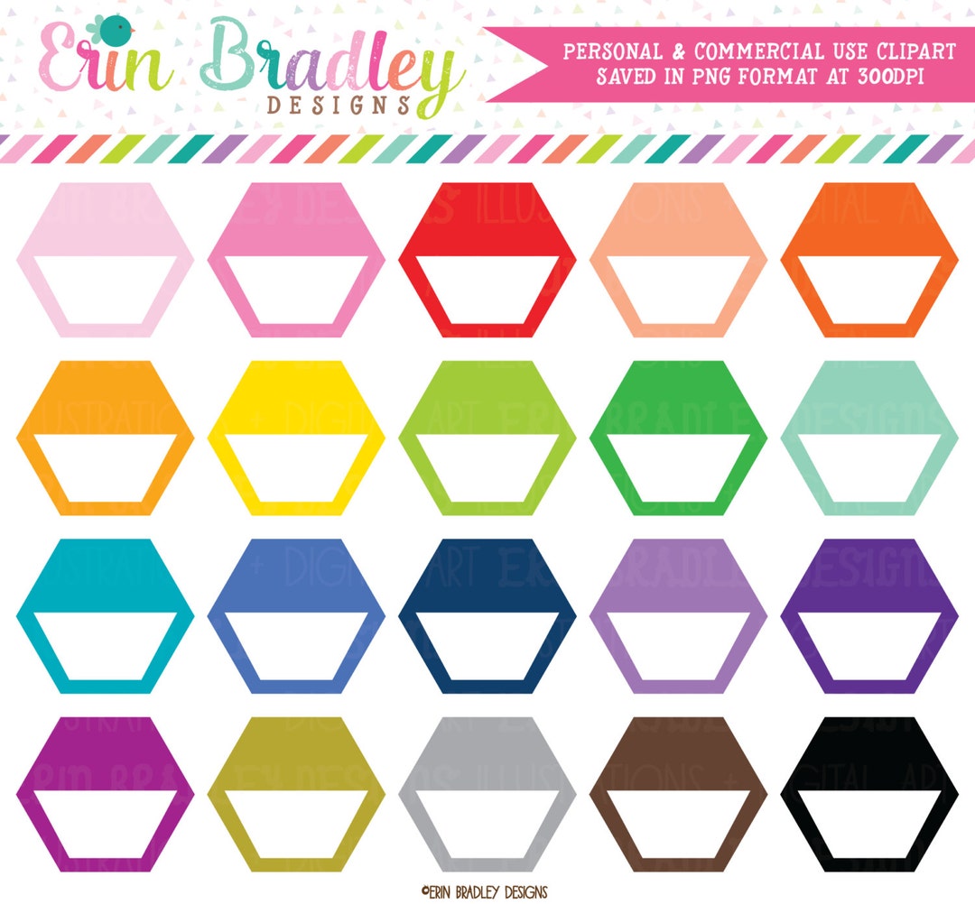 Hexagon Half Boxes Clipart, Planner Clip Art Graphics, Commercial Use ...