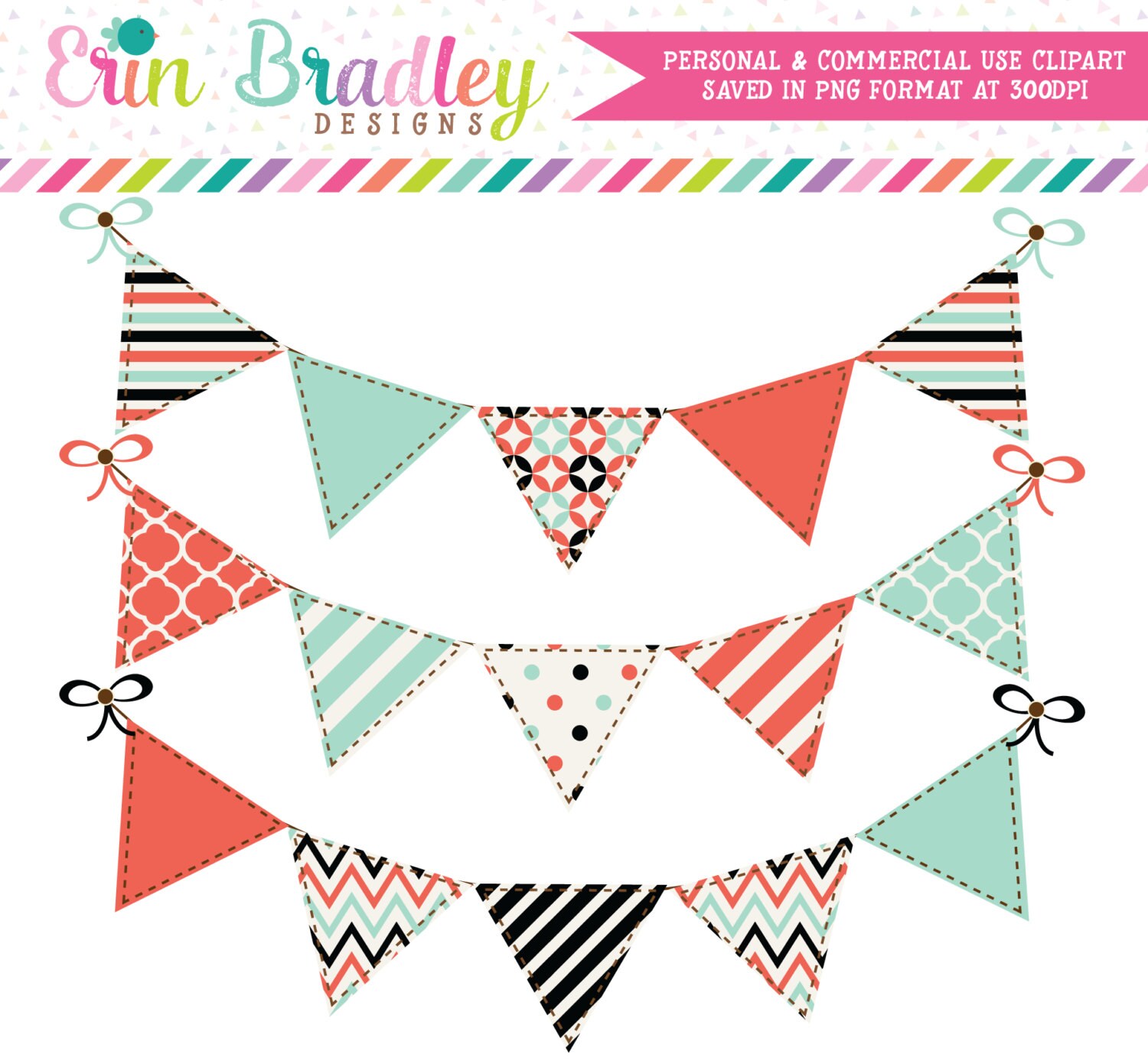 Blue Orange Black Bunting Clipart Clip Art Personal Commercial - Etsy