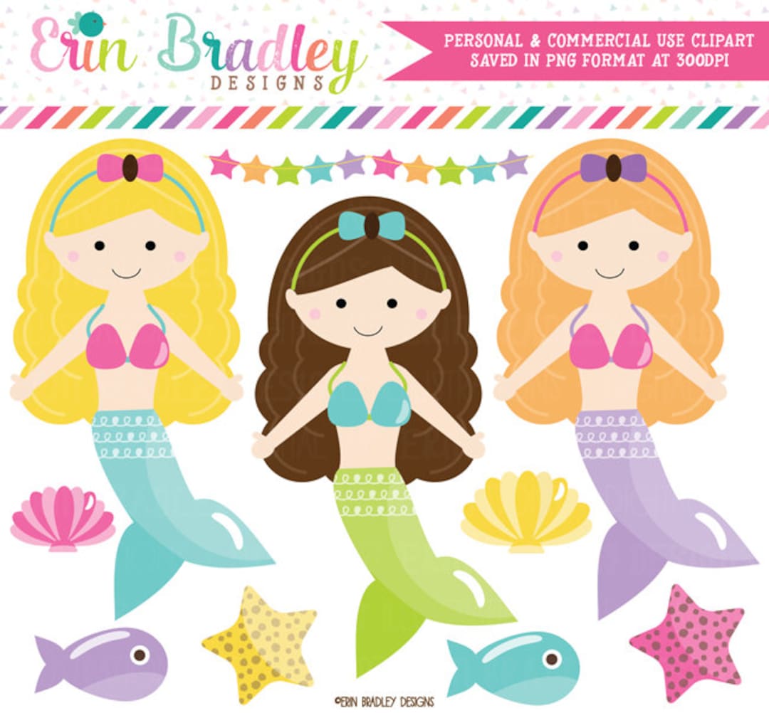 Mermaids Clipart Fish Seashell Starfish Clip Art Graphics for Girls ...