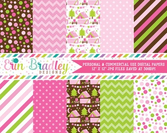 Polka Dot Chevrons and Stripes Digital Papers in Pink - Etsy UK