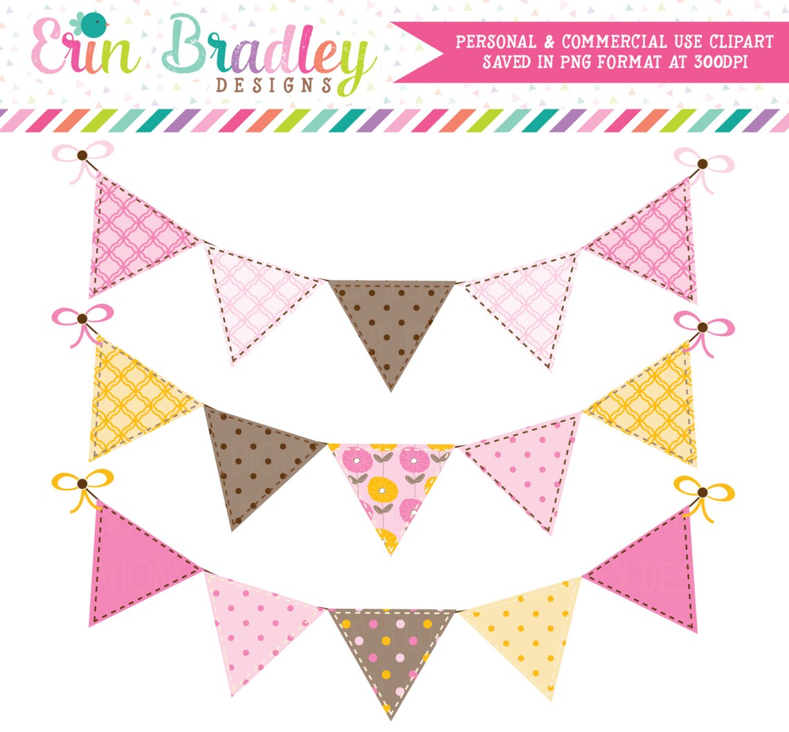 Pink Bunting Clipart Clip Art Personal & Commercial Use | Etsy